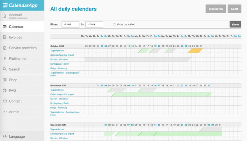 Booking calendar for the holiday home