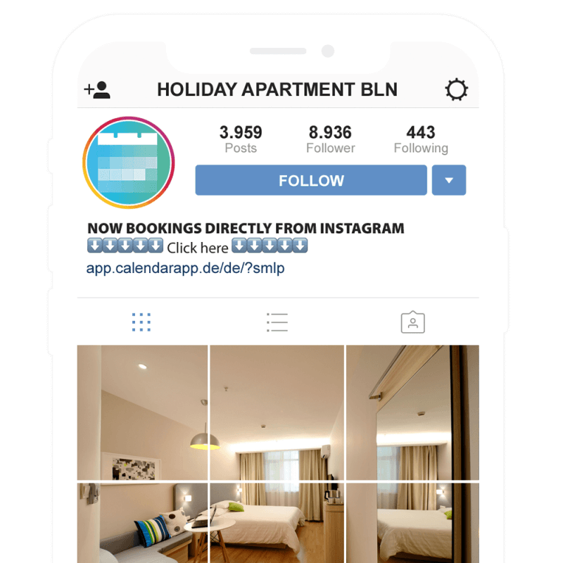 Linking the booking calendar with Instagram, Facebook and Co.